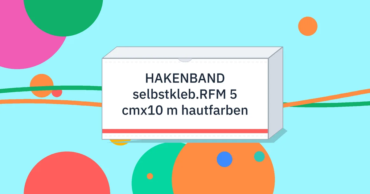 Symbolbild: Packung mit der Aufschrift HAKENBAND selbstkleb.RFM 5 cmx10 m hautfarben (PZN 06490005) – Verfügbarkeit und Bezug in Apotheken in Frankfurt am Main