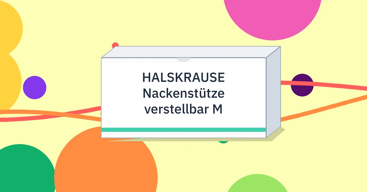 Symbolbild: Packung mit der Aufschrift HALSKRAUSE Nackenstütze verstellbar M (PZN 19069158) – Verfügbarkeit und Bezug in Apotheken in Frankfurt am Main