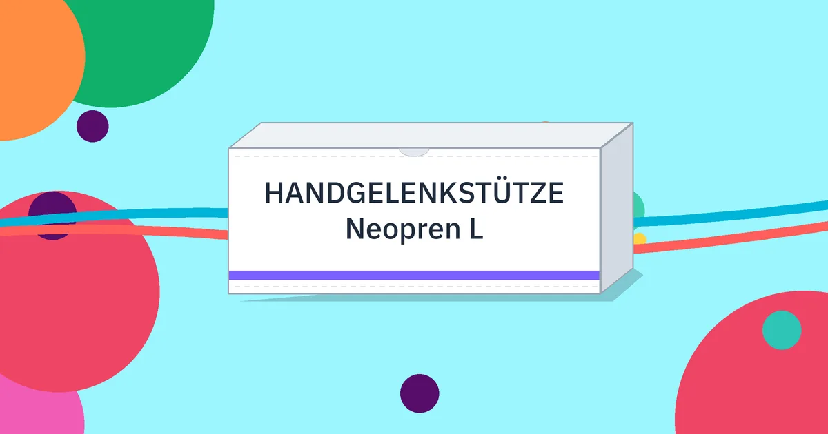 Symbolbild: Packung mit der Aufschrift HANDGELENKSTÜTZE Neopren L (PZN 19069939) – Verfügbarkeit und Bezug in Apotheken in Frankfurt am Main