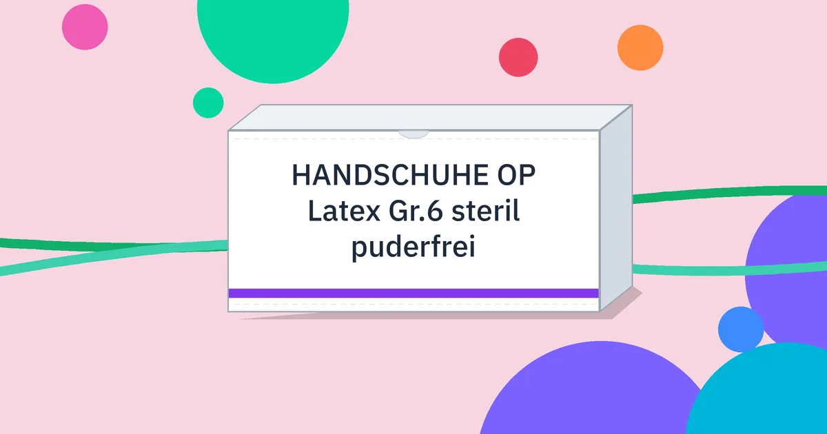Symbolbild: Packung mit der Aufschrift HANDSCHUHE OP Latex Gr.6 steril puderfrei (PZN 01343788) – Verfügbarkeit und Bezug in Apotheken in Frankfurt am Main
