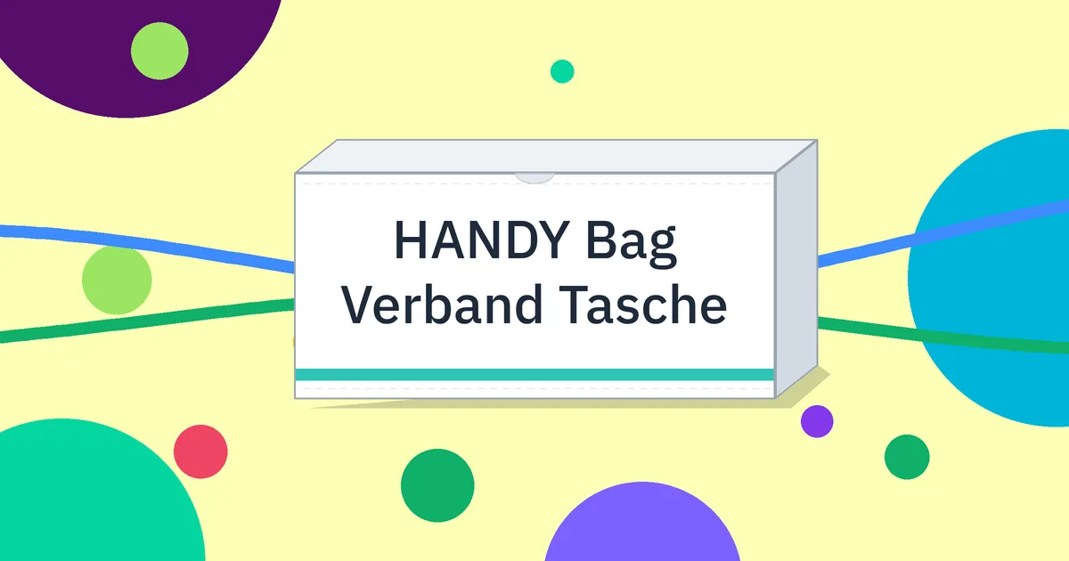 Symbolbild: Packung mit der Aufschrift HANDY Bag Verband Tasche (PZN 07271251) – Verfügbarkeit und Bezug in Apotheken in Frankfurt am Main
