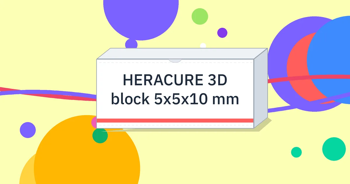 Symbolbild: Packung mit der Aufschrift HERACURE 3D block 5x5x10 mm (PZN 20926774) – Verfügbarkeit und Bezug in Apotheken in Frankfurt am Main