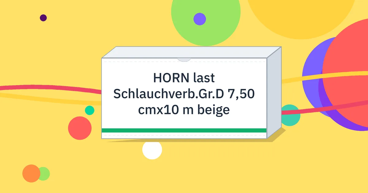 Symbolbild: Packung mit der Aufschrift HORN last Schlauchverb.Gr.D 7,50 cmx10 m beige (PZN 04635907) – Verfügbarkeit und Bezug in Apotheken in Frankfurt am Main