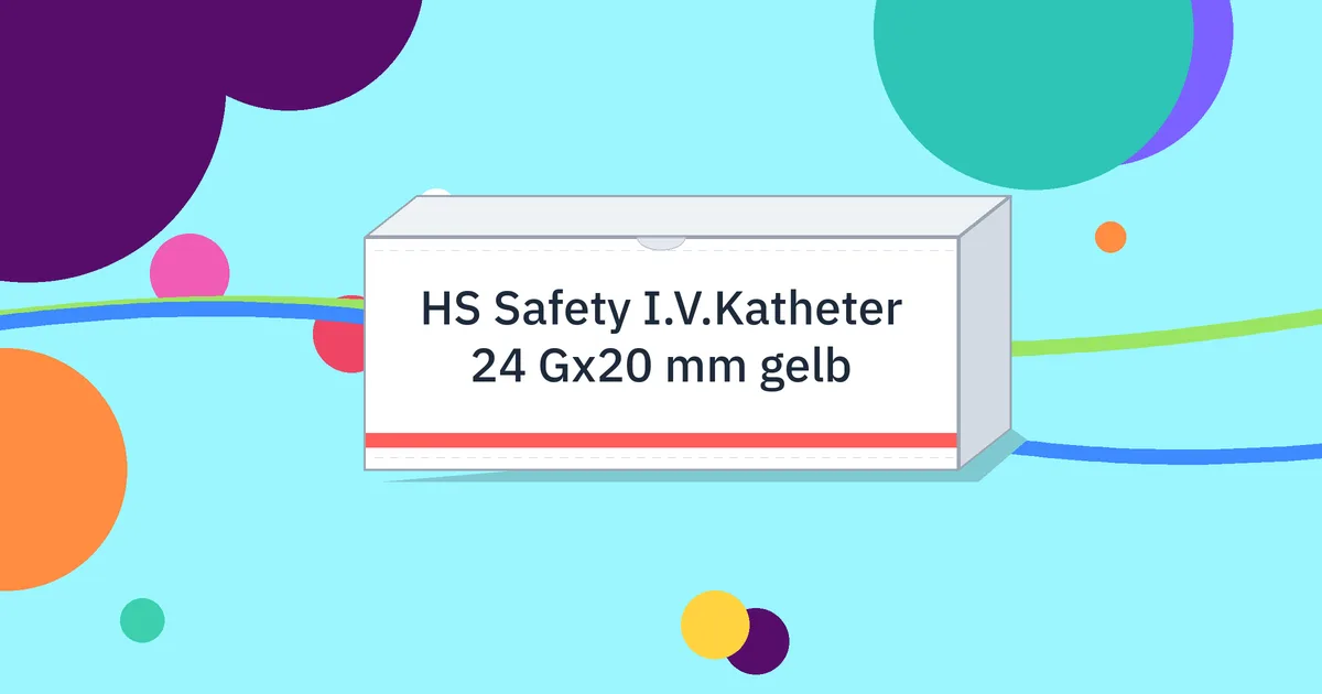 Symbolbild: Packung mit der Aufschrift HS Safety I.V.Katheter 24 Gx20 mm gelb (PZN 20414465) – Verfügbarkeit und Bezug in Apotheken in Frankfurt am Main