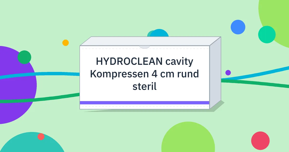 Symbolbild: Packung mit der Aufschrift HYDROCLEAN cavity Kompressen 4 cm rund steril (PZN 15296934) – Verfügbarkeit und Bezug in Apotheken in Frankfurt am Main