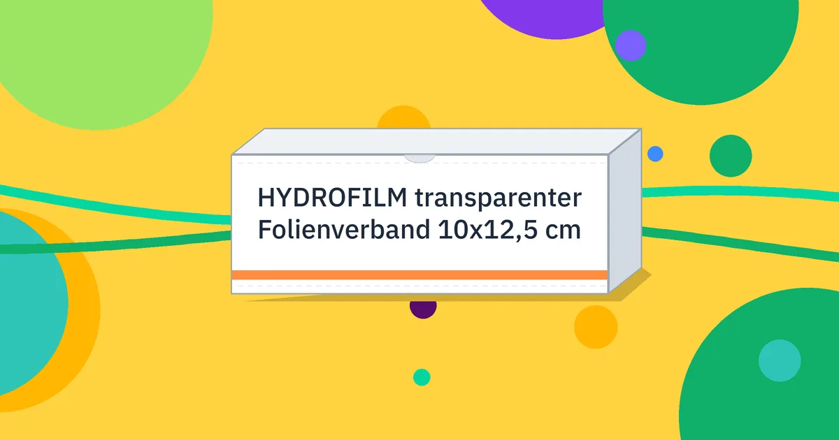 Symbolbild: Packung mit der Aufschrift HYDROFILM transparenter Folienverband 10x12,5 cm (PZN 17206059) – Verfügbarkeit und Bezug in Apotheken in Frankfurt am Main