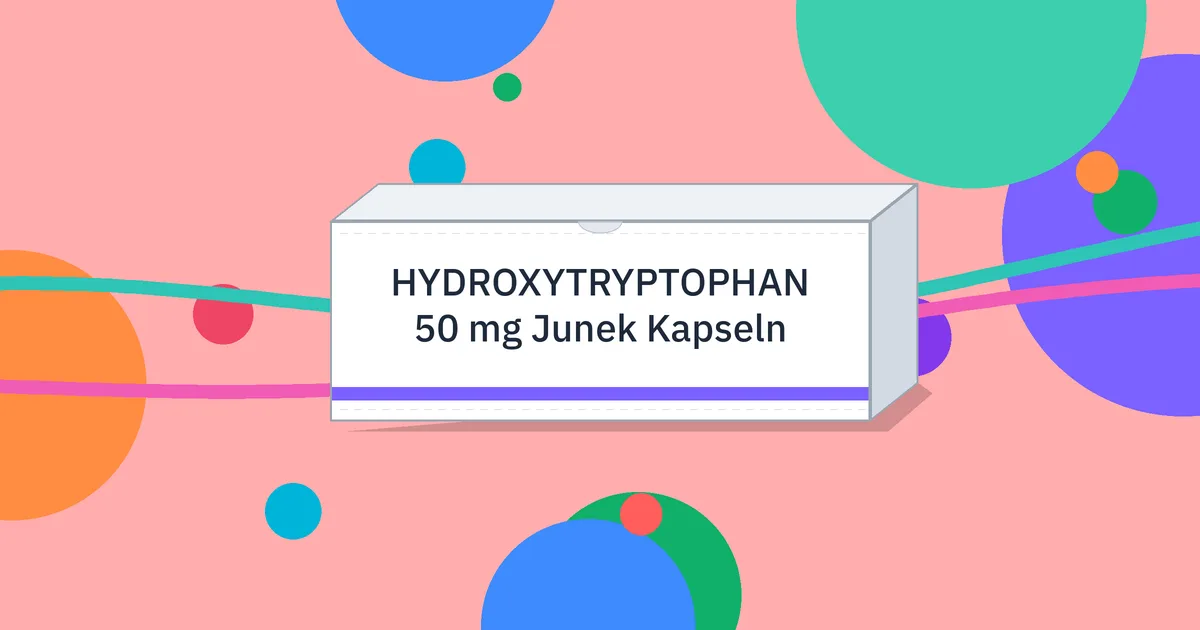 Symbolbild: Packung mit der Aufschrift HYDROXYTRYPTOPHAN 50 mg Junek Kapseln (PZN 10337344) – Verfügbarkeit und Bezug in Apotheken in Frankfurt am Main
