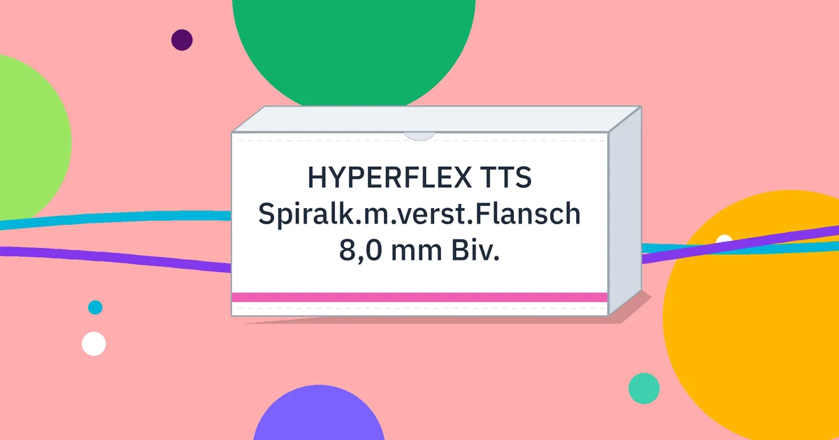 Symbolbild: Packung mit der Aufschrift HYPERFLEX TTS Spiralk.m.verst.Flansch 8,0 mm Biv. (PZN 02253343) – Verfügbarkeit und Bezug in Apotheken in Frankfurt am Main