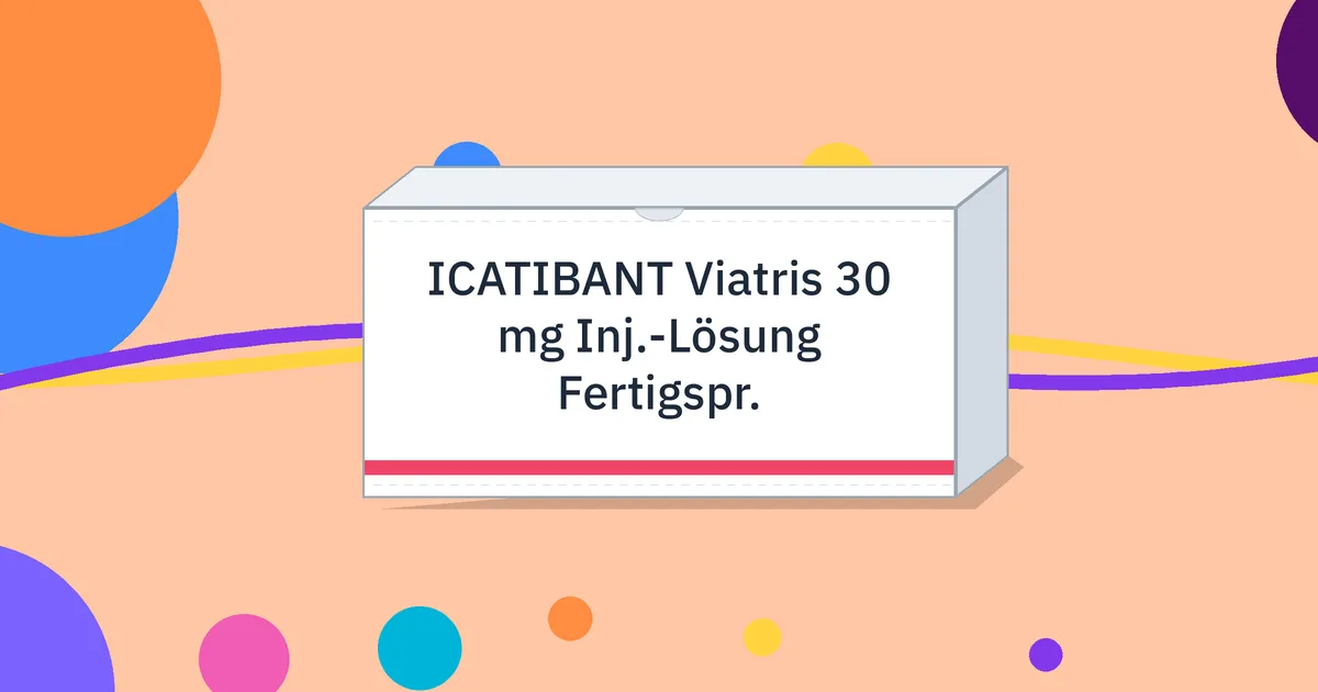 Symbolbild: Packung mit der Aufschrift ICATIBANT Viatris 30 mg Inj.-Lösung Fertigspr. (PZN 17944283) – Verfügbarkeit und Bezug in Apotheken in Frankfurt am Main