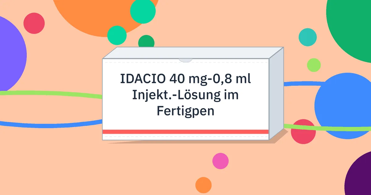 Symbolbild: Packung mit der Aufschrift IDACIO 40 mg-0,8 ml Injekt.-Lösung im Fertigpen (PZN 15396245) – Verfügbarkeit und Bezug in Apotheken in Frankfurt am Main