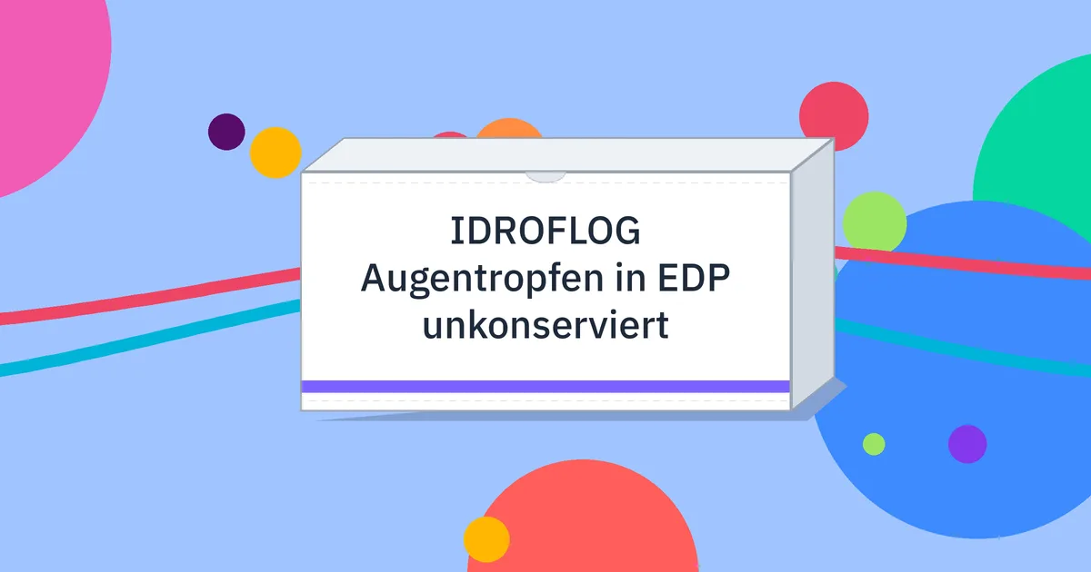 Symbolbild: Packung mit der Aufschrift IDROFLOG Augentropfen in EDP unkonserviert (PZN 18310132) – Verfügbarkeit und Bezug in Apotheken in Frankfurt am Main