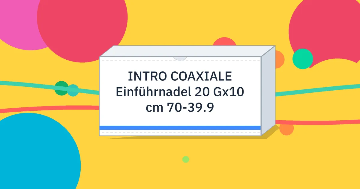 Symbolbild: Packung mit der Aufschrift INTRO COAXIALE Einführnadel 20 Gx10 cm 70-39.9 (PZN 16946311) – Verfügbarkeit und Bezug in Apotheken in Frankfurt am Main
