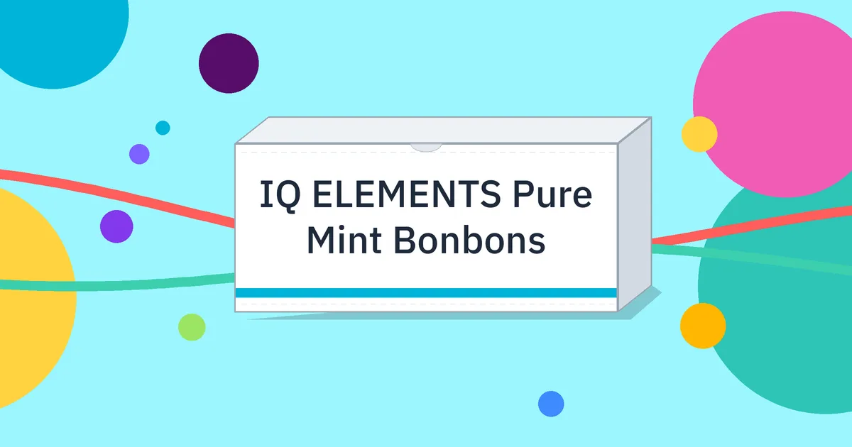 Symbolbild: Packung mit der Aufschrift IQ ELEMENTS Pure Mint Bonbons (PZN 06784592) – Verfügbarkeit und Bezug in Apotheken in Frankfurt am Main