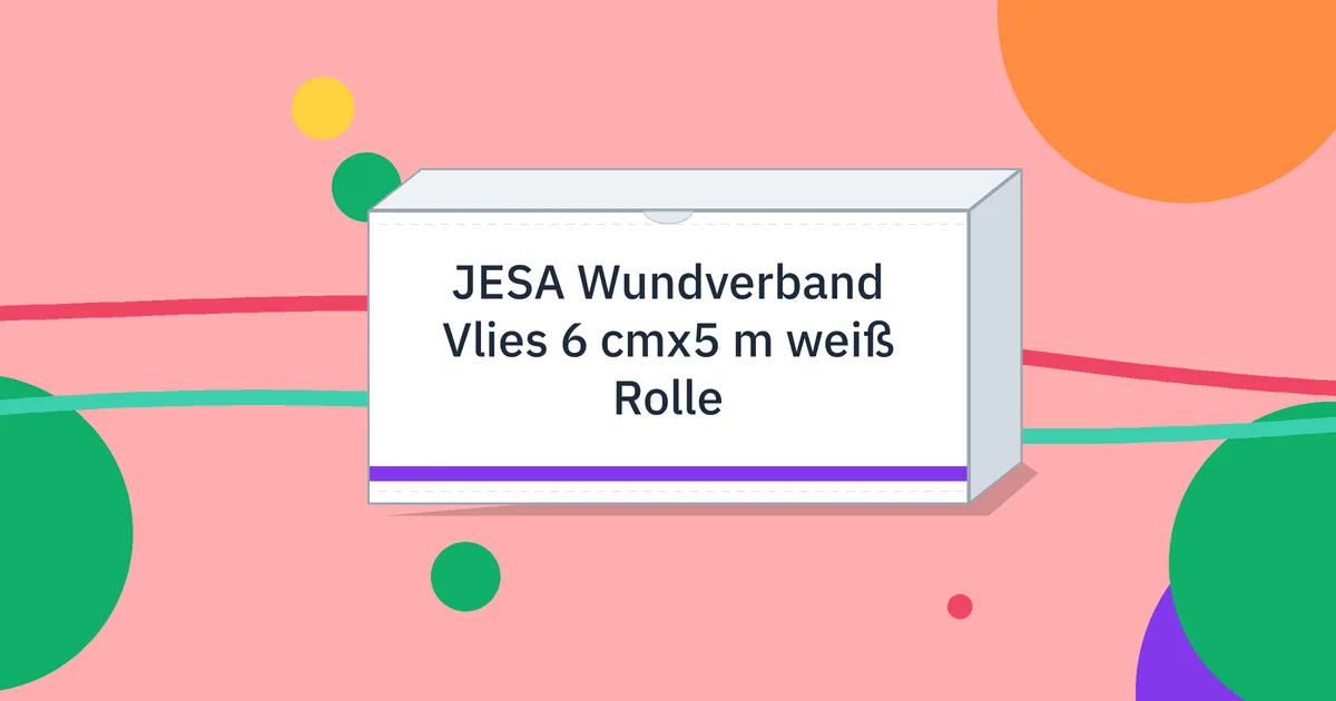 Symbolbild: Packung mit der Aufschrift JESA Wundverband Vlies 6 cmx5 m weiß Rolle (PZN 10794426) – Verfügbarkeit und Bezug in Apotheken in Frankfurt am Main