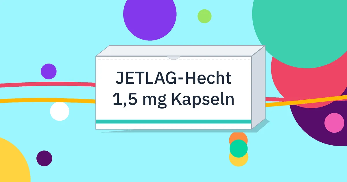 Symbolbild: Packung mit der Aufschrift JETLAG-Hecht 1,5 mg Kapseln (PZN 09919242) – Verfügbarkeit und Bezug in Apotheken in Frankfurt am Main