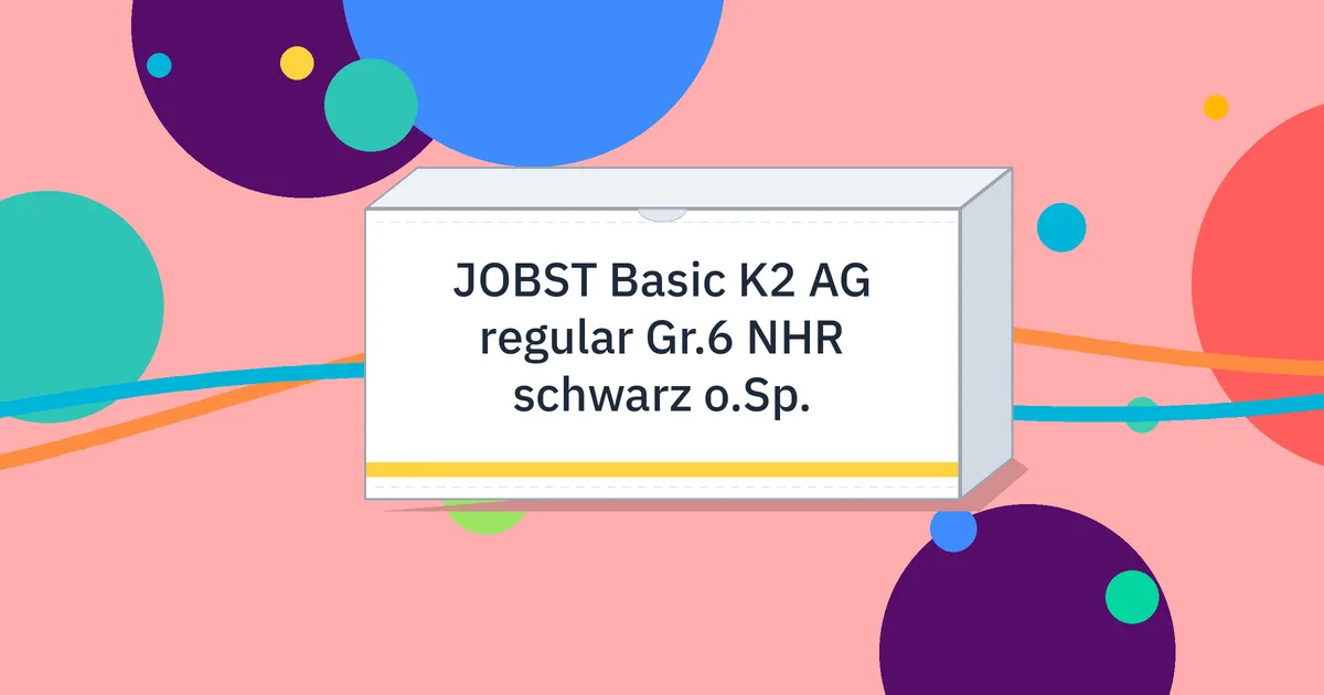 Symbolbild: Packung mit der Aufschrift JOBST Basic K2 AG regular Gr.6 NHR schwarz o.Sp. (PZN 15311622) – Verfügbarkeit und Bezug in Apotheken in Frankfurt am Main