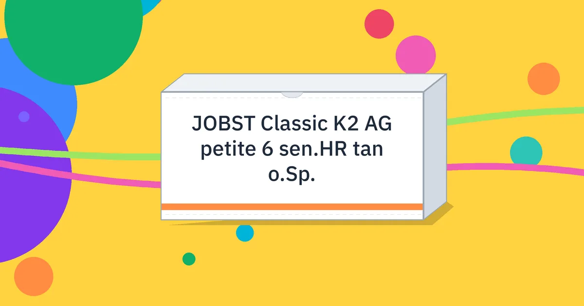 Symbolbild: Packung mit der Aufschrift JOBST Classic K2 AG petite 6 sen.HR tan o.Sp. (PZN 17961212) – Verfügbarkeit und Bezug in Apotheken in Frankfurt am Main
