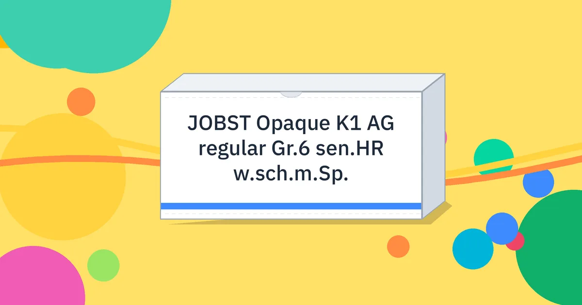 Symbolbild: Packung mit der Aufschrift JOBST Opaque K1 AG regular Gr.6 sen.HR w.sch.m.Sp. (PZN 13093368) – Verfügbarkeit und Bezug in Apotheken in Frankfurt am Main