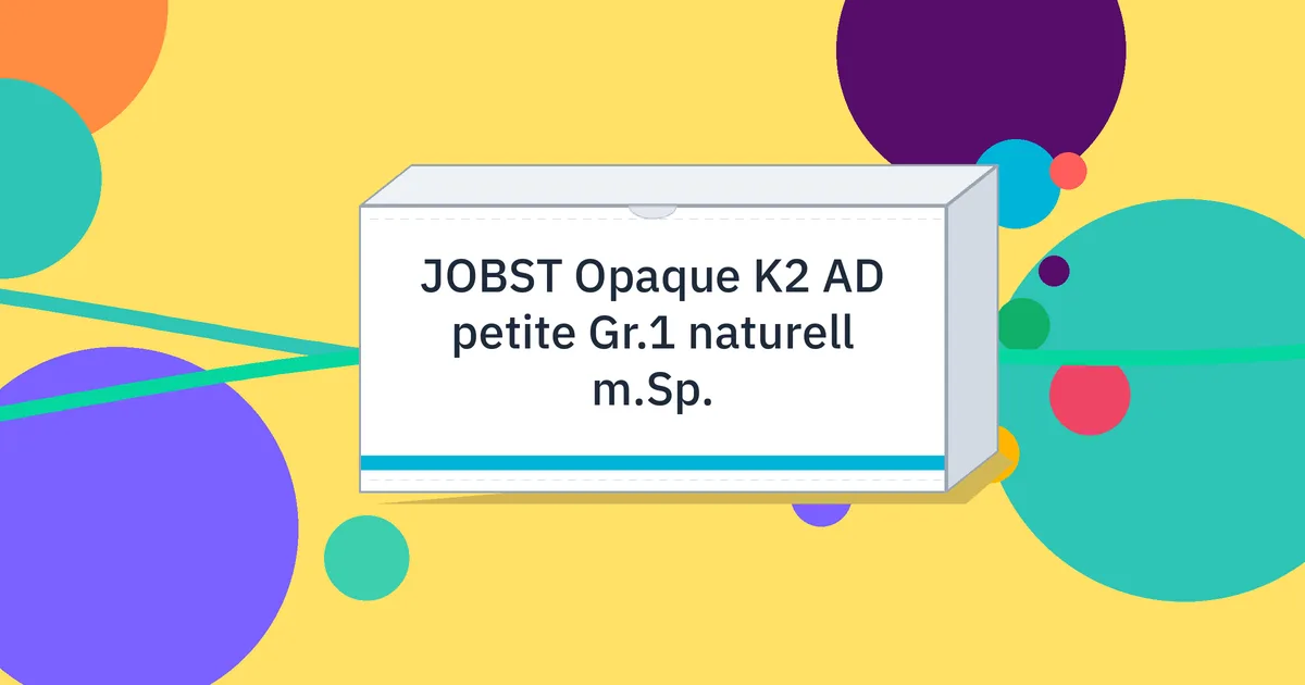 Symbolbild: Packung mit der Aufschrift JOBST Opaque K2 AD petite Gr.1 naturell m.Sp. (PZN 11252130) – Verfügbarkeit und Bezug in Apotheken in Frankfurt am Main