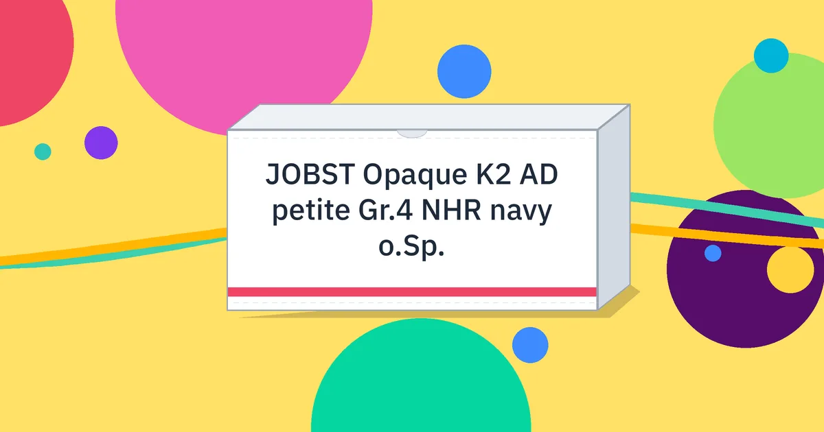 Symbolbild: Packung mit der Aufschrift JOBST Opaque K2 AD petite Gr.4 NHR navy o.Sp. (PZN 13109773) – Verfügbarkeit und Bezug in Apotheken in Frankfurt am Main