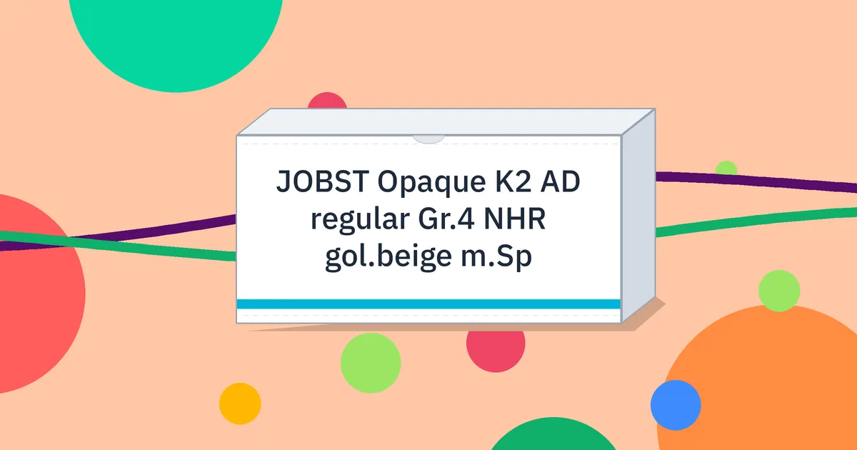 Symbolbild: Packung mit der Aufschrift JOBST Opaque K2 AD regular Gr.4 NHR gol.beige m.Sp (PZN 16277583) – Verfügbarkeit und Bezug in Apotheken in Frankfurt am Main