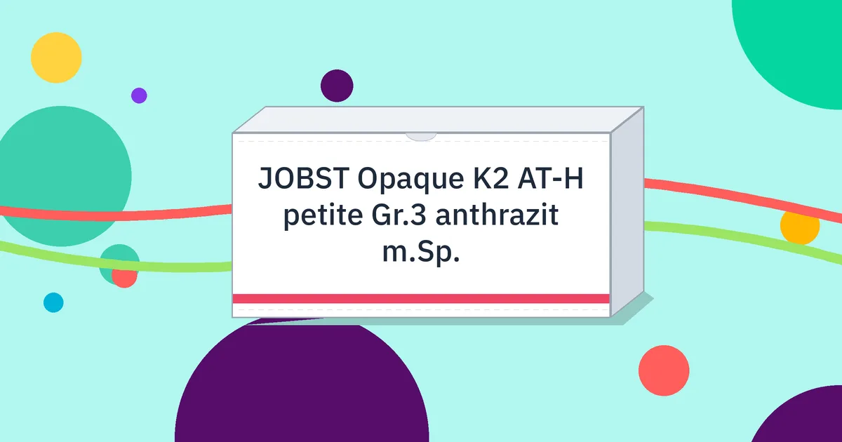 Symbolbild: Packung mit der Aufschrift JOBST Opaque K2 AT-H petite Gr.3 anthrazit m.Sp. (PZN 16292097) – Verfügbarkeit und Bezug in Apotheken in Frankfurt am Main