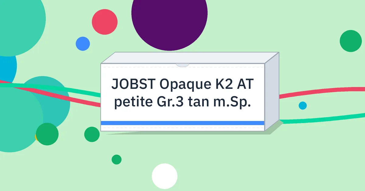 Symbolbild: Packung mit der Aufschrift JOBST Opaque K2 AT petite Gr.3 tan m.Sp. (PZN 16291206) – Verfügbarkeit und Bezug in Apotheken in Frankfurt am Main