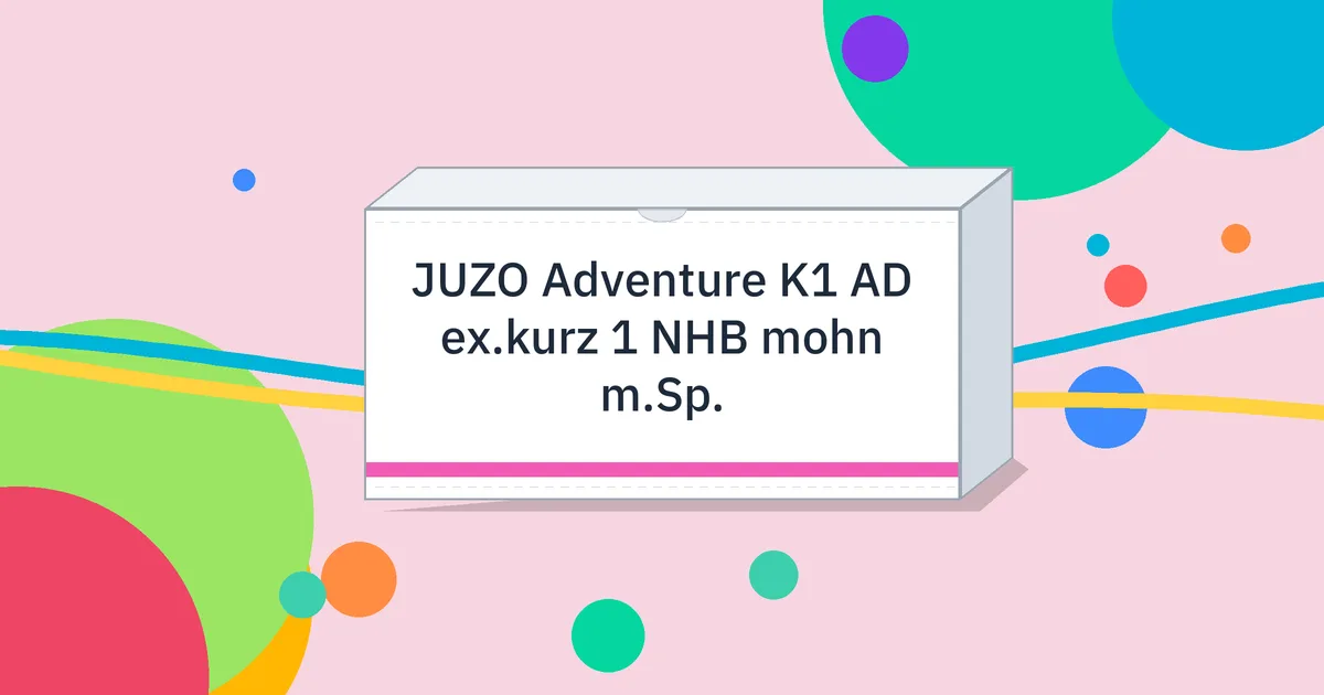 Symbolbild: Packung mit der Aufschrift JUZO Adventure K1 AD ex.kurz 1 NHB mohn m.Sp. (PZN 14975426) – Verfügbarkeit und Bezug in Apotheken in Frankfurt am Main