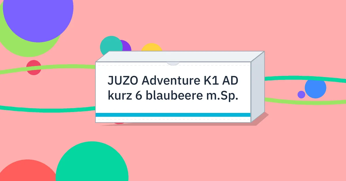 Symbolbild: Packung mit der Aufschrift JUZO Adventure K1 AD kurz 6 blaubeere m.Sp. (PZN 16344718) – Verfügbarkeit und Bezug in Apotheken in Frankfurt am Main