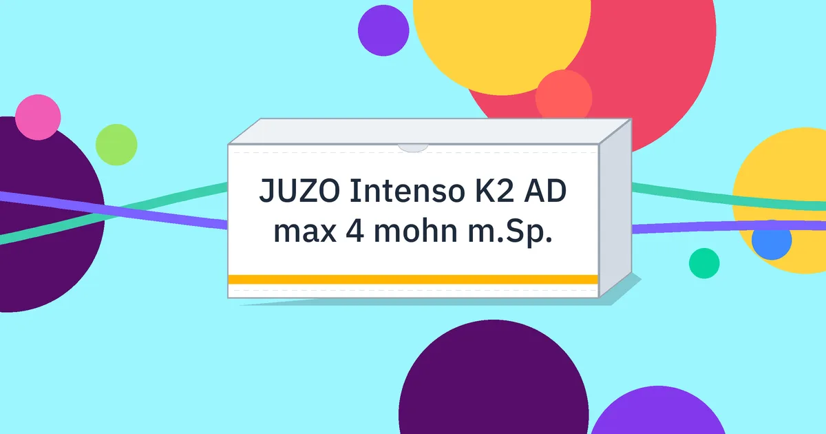 Symbolbild: Packung mit der Aufschrift JUZO Intenso K2 AD max 4 mohn m.Sp. (PZN 18609428) – Verfügbarkeit und Bezug in Apotheken in Frankfurt am Main