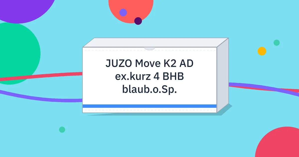 Symbolbild: Packung mit der Aufschrift JUZO Move K2 AD ex.kurz 4 BHB blaub.o.Sp. (PZN 18542606) – Verfügbarkeit und Bezug in Apotheken in Frankfurt am Main