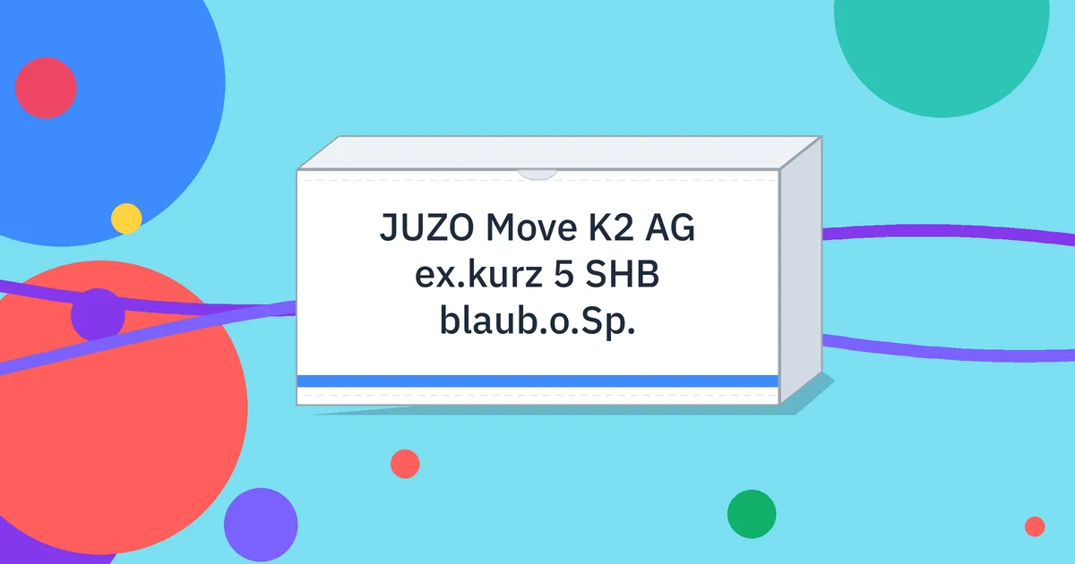 Symbolbild: Packung mit der Aufschrift JUZO Move K2 AG ex.kurz 5 SHB blaub.o.Sp. (PZN 18565470) – Verfügbarkeit und Bezug in Apotheken in Frankfurt am Main