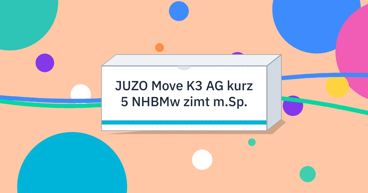 Symbolbild: Packung mit der Aufschrift JUZO Move K3 AG kurz 5 NHBMw zimt m.Sp. (PZN 18578946) – Verfügbarkeit und Bezug in Apotheken in Frankfurt am Main