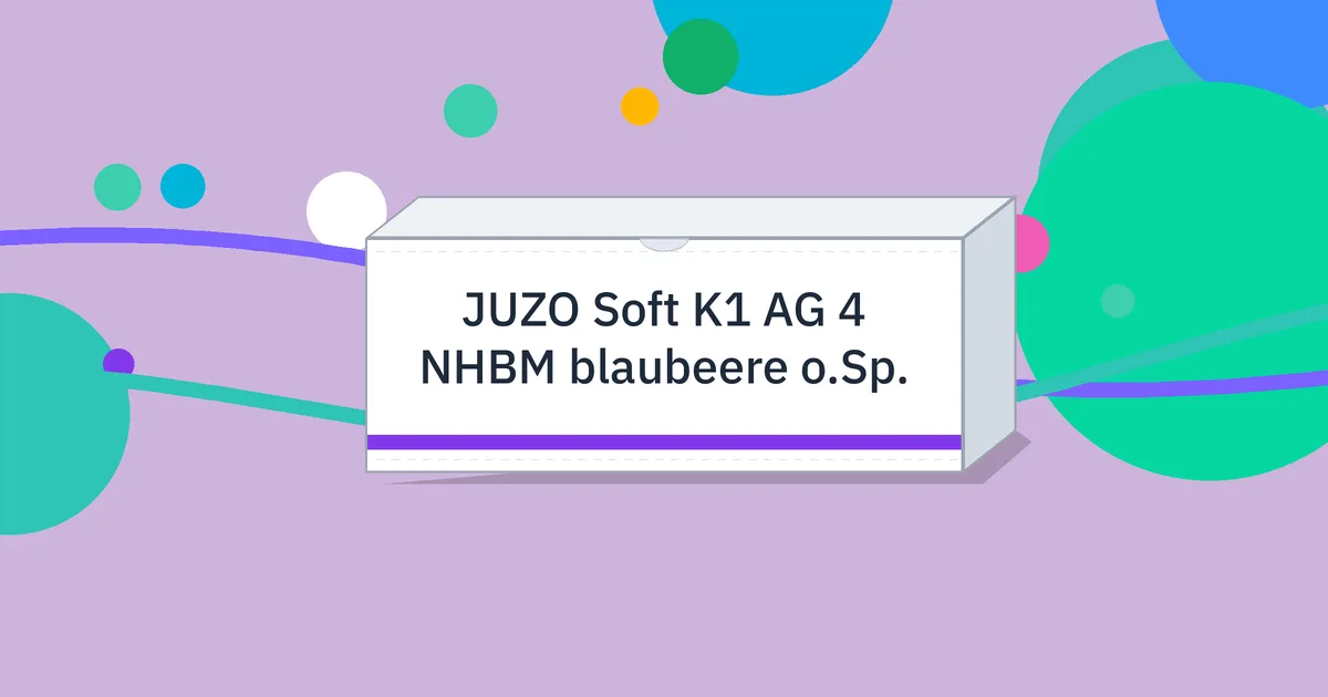 Symbolbild: Packung mit der Aufschrift JUZO Soft K1 AG 4 NHBM blaubeere o.Sp. (PZN 14995831) – Verfügbarkeit und Bezug in Apotheken in Frankfurt am Main