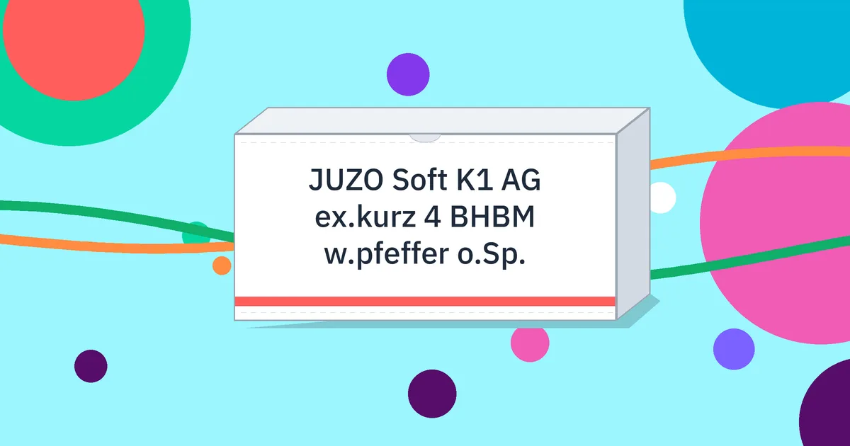 Symbolbild: Packung mit der Aufschrift JUZO Soft K1 AG ex.kurz 4 BHBM w.pfeffer o.Sp. (PZN 14866022) – Verfügbarkeit und Bezug in Apotheken in Frankfurt am Main