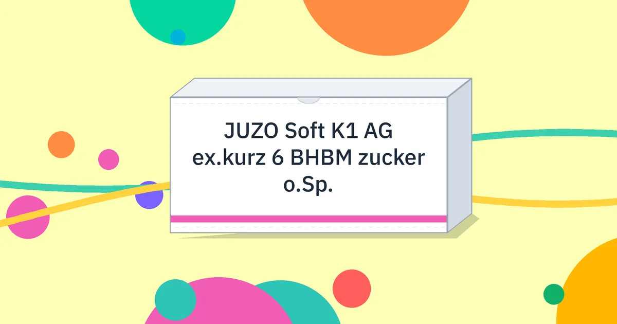 Symbolbild: Packung mit der Aufschrift JUZO Soft K1 AG ex.kurz 6 BHBM zucker o.Sp. (PZN 14858063) – Verfügbarkeit und Bezug in Apotheken in Frankfurt am Main