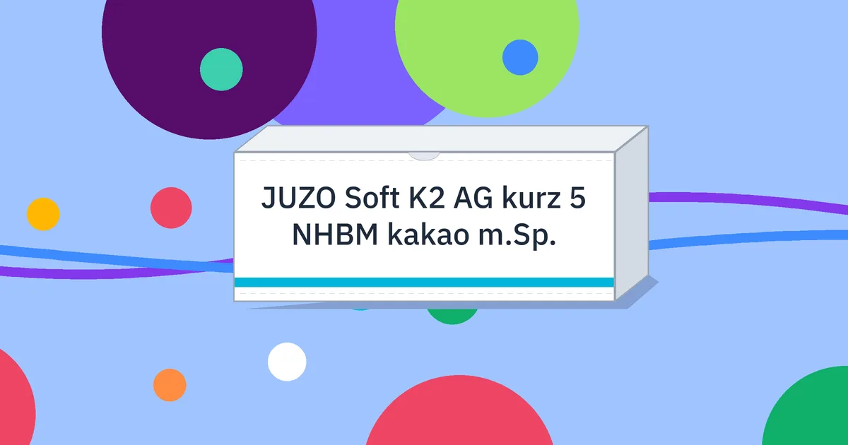 Symbolbild: Packung mit der Aufschrift JUZO Soft K2 AG kurz 5 NHBM kakao m.Sp. (PZN 15020712) – Verfügbarkeit und Bezug in Apotheken in Frankfurt am Main