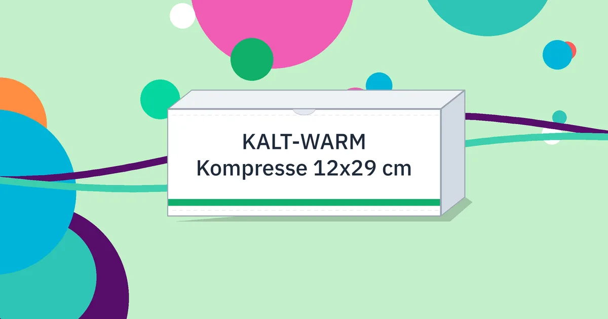 Symbolbild: Packung mit der Aufschrift KALT-WARM Kompresse 12x29 cm (PZN 01417854) – Verfügbarkeit und Bezug in Apotheken in Frankfurt am Main