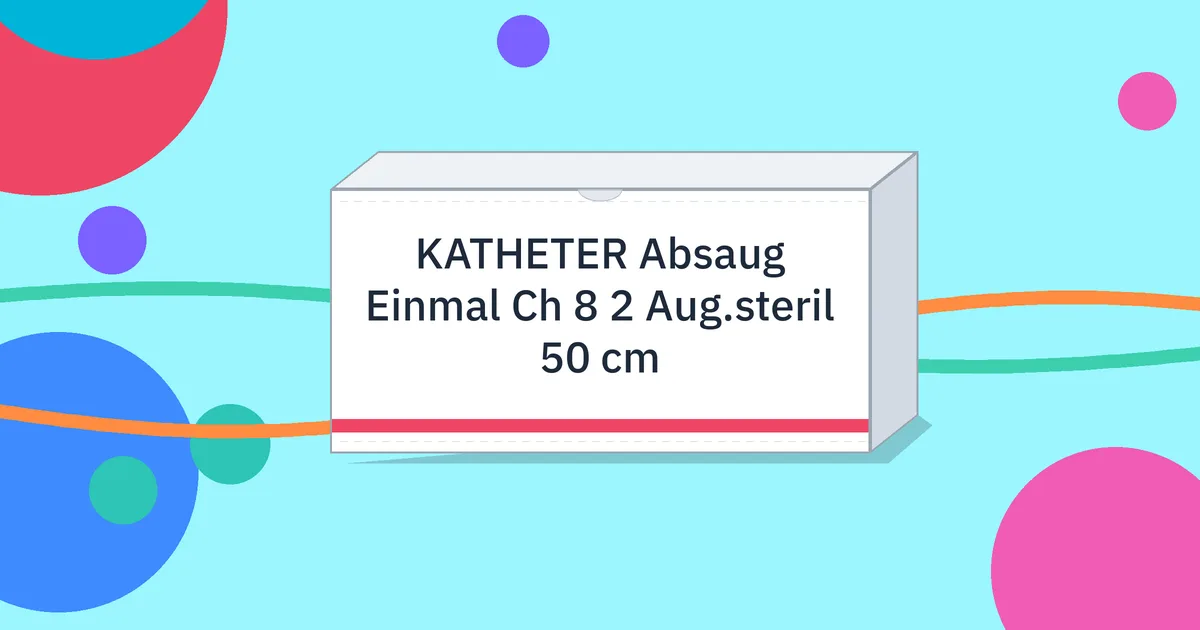 Symbolbild: Packung mit der Aufschrift KATHETER Absaug Einmal Ch 8 2 Aug.steril 50 cm (PZN 00272402) – Verfügbarkeit und Bezug in Apotheken in Frankfurt am Main