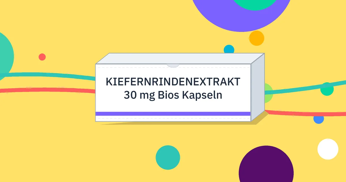 Symbolbild: Packung mit der Aufschrift KIEFERNRINDENEXTRAKT 30 mg Bios Kapseln (PZN 05037479) – Verfügbarkeit und Bezug in Apotheken in Frankfurt am Main