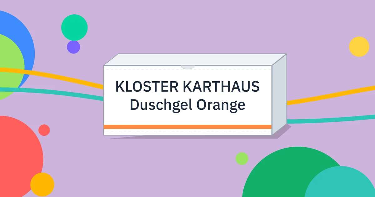Symbolbild: Packung mit der Aufschrift KLOSTER KARTHAUS Duschgel Orange (PZN 01848086) – Verfügbarkeit und Bezug in Apotheken in Frankfurt am Main