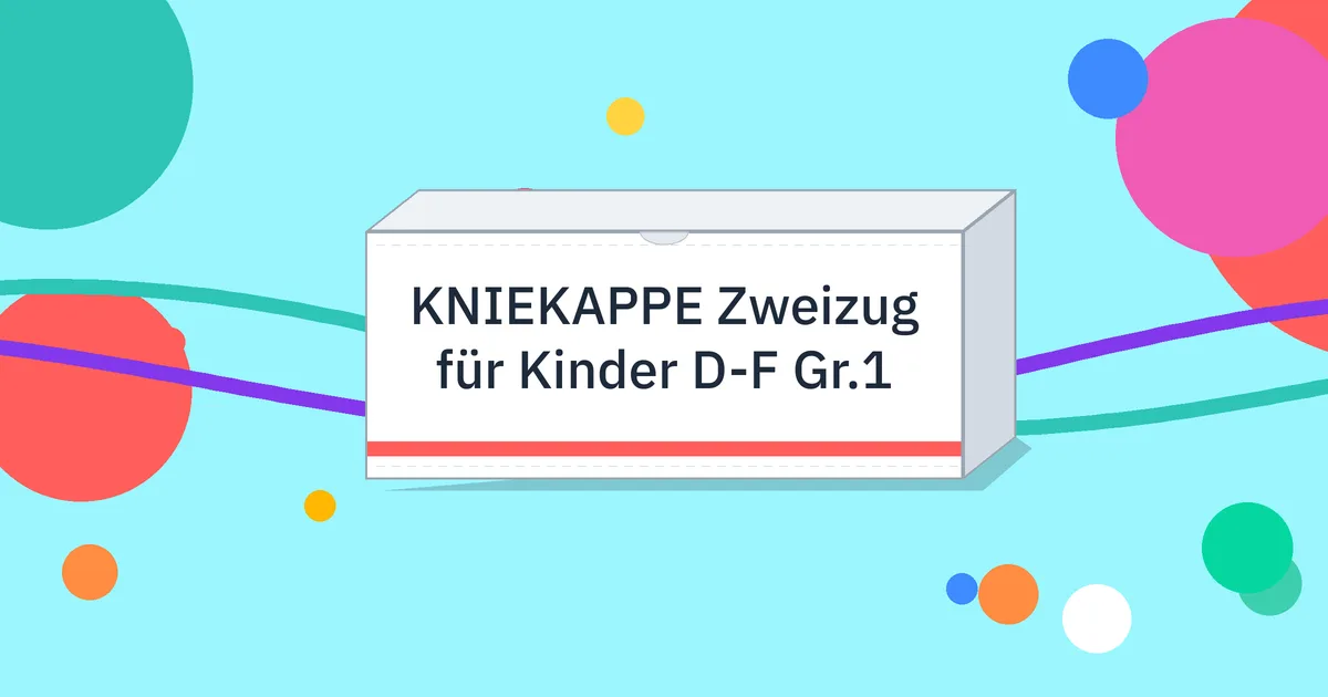 Symbolbild: Packung mit der Aufschrift KNIEKAPPE Zweizug für Kinder D-F Gr.1 (PZN 01737978) – Verfügbarkeit und Bezug in Apotheken in Frankfurt am Main