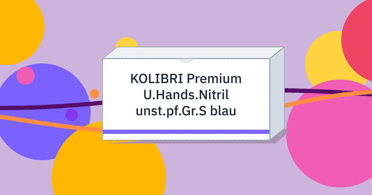 Symbolbild: Packung mit der Aufschrift KOLIBRI Premium U.Hands.Nitril unst.pf.Gr.S blau (PZN 15564636) – Verfügbarkeit und Bezug in Apotheken in Frankfurt am Main