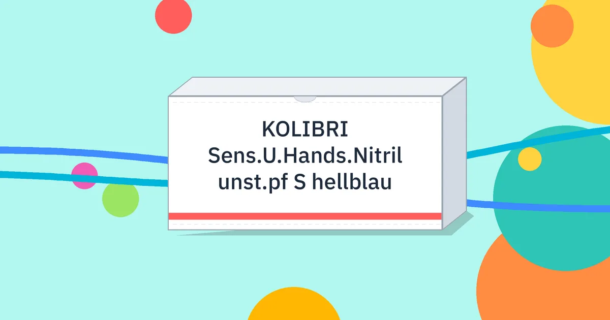 Symbolbild: Packung mit der Aufschrift KOLIBRI Sens.U.Hands.Nitril unst.pf S hellblau (PZN 19884846) – Verfügbarkeit und Bezug in Apotheken in Frankfurt am Main