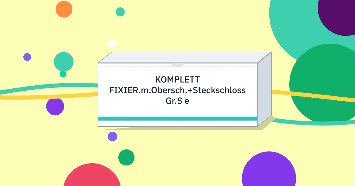 Symbolbild: Packung mit der Aufschrift KOMPLETT FIXIER.m.Obersch.+Steckschloss Gr.S e (PZN 11574098) – Verfügbarkeit und Bezug in Apotheken in Frankfurt am Main