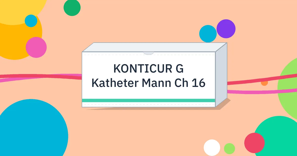 Symbolbild: Packung mit der Aufschrift KONTICUR G Katheter Mann Ch 16 (PZN 20022995) – Verfügbarkeit und Bezug in Apotheken in Frankfurt am Main