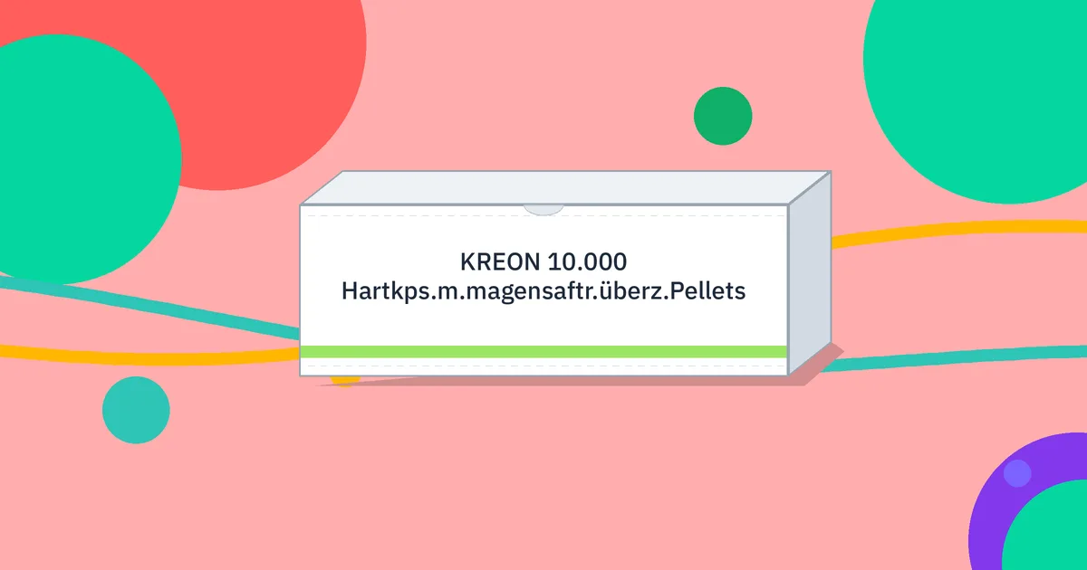 Symbolbild: Packung mit der Aufschrift KREON 10.000 Hartkps.m.magensaftr.überz.Pellets (PZN 07202899) – Verfügbarkeit und Bezug in Apotheken in Frankfurt am Main