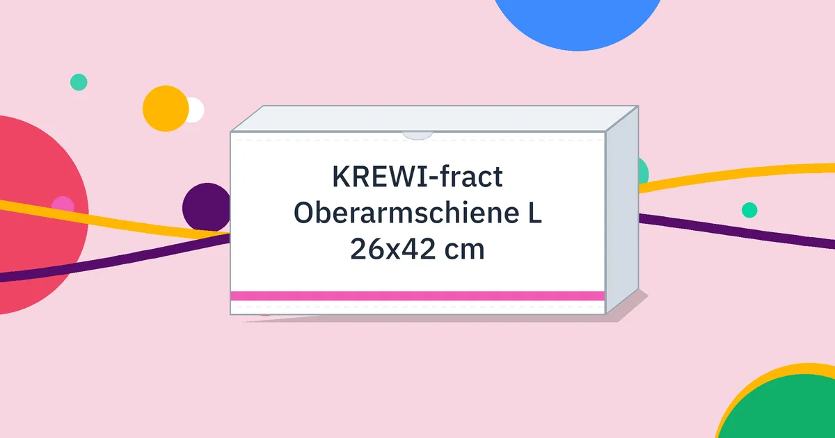 Symbolbild: Packung mit der Aufschrift KREWI-fract Oberarmschiene L 26x42 cm (PZN 17300769) – Verfügbarkeit und Bezug in Apotheken in Frankfurt am Main