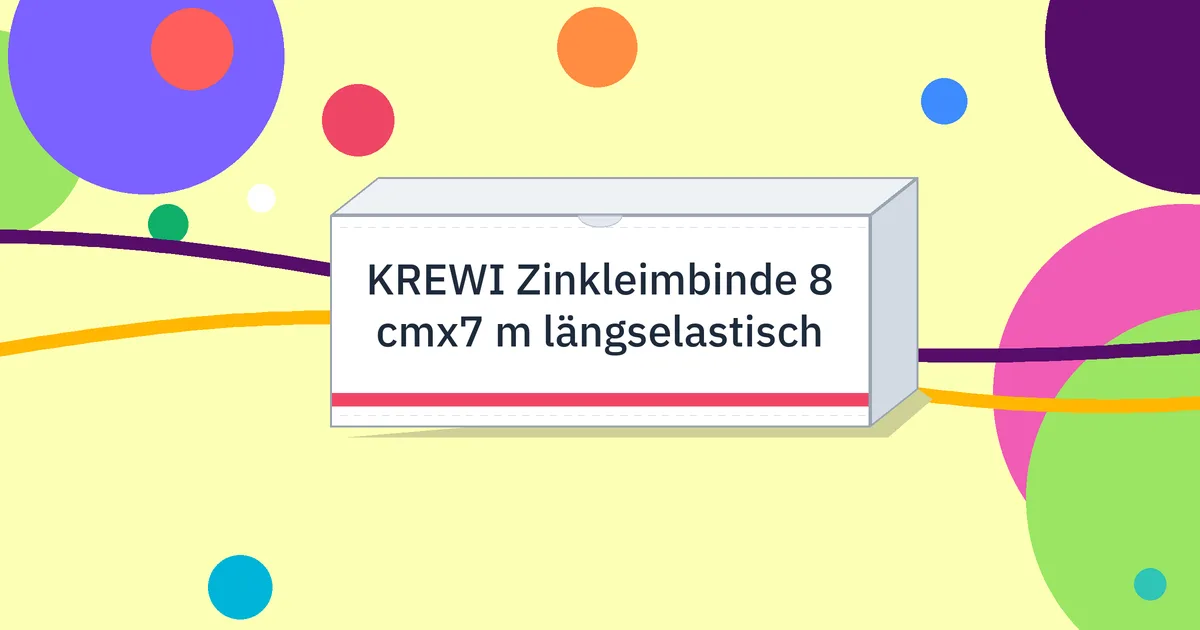 Symbolbild: Packung mit der Aufschrift KREWI Zinkleimbinde 8 cmx7 m längselastisch (PZN 17301964) – Verfügbarkeit und Bezug in Apotheken in Frankfurt am Main