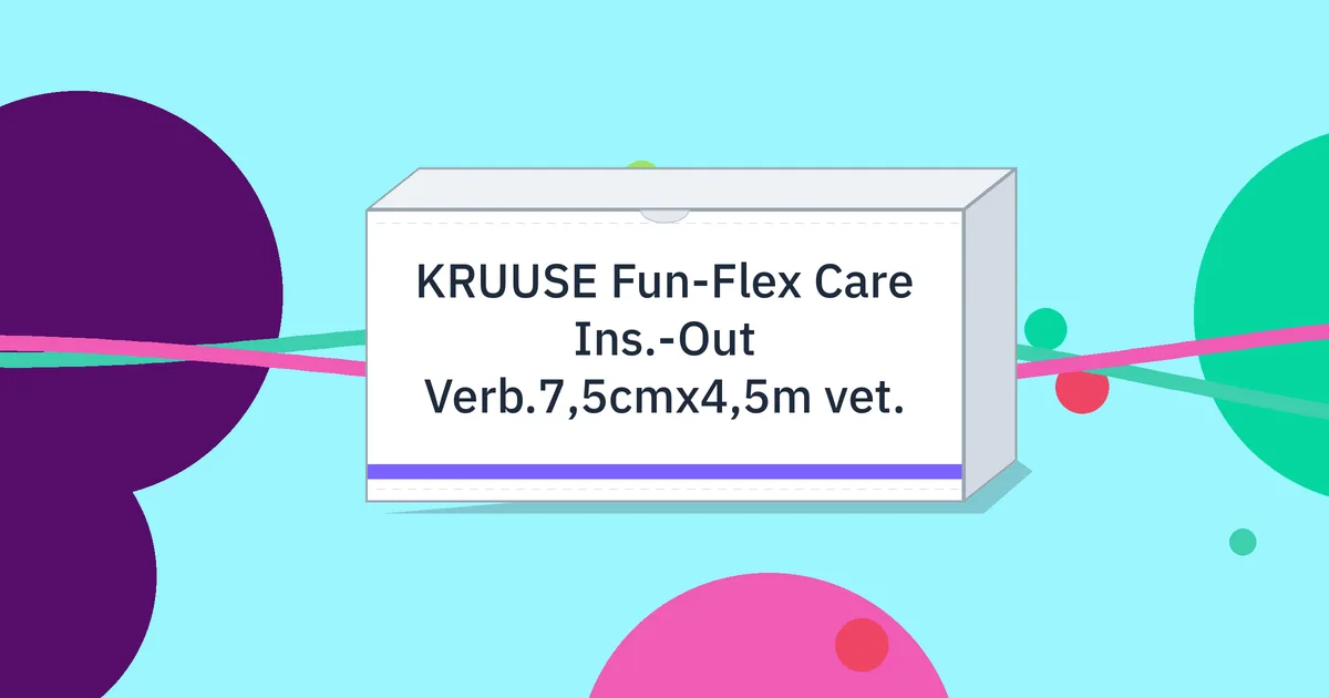 Symbolbild: Packung mit der Aufschrift KRUUSE Fun-Flex Care Ins.-Out Verb.7,5cmx4,5m vet. (PZN 18443293) – Verfügbarkeit und Bezug in Apotheken in Frankfurt am Main